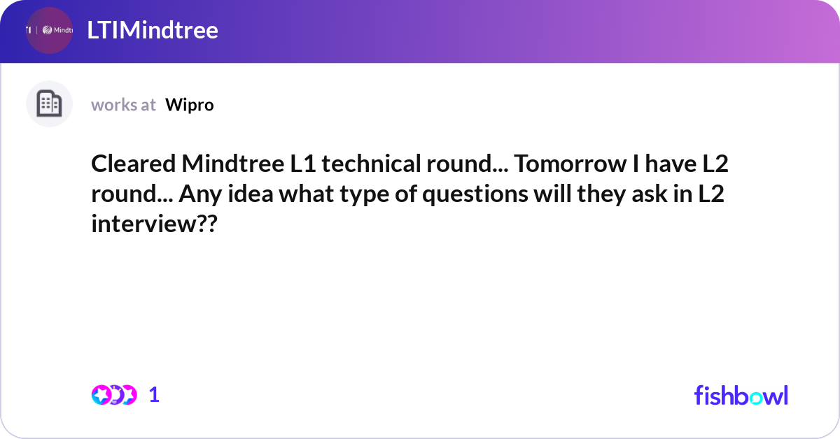 Cleared Mindtree L1 technical round... Tomorrow I ... | Fishbowl