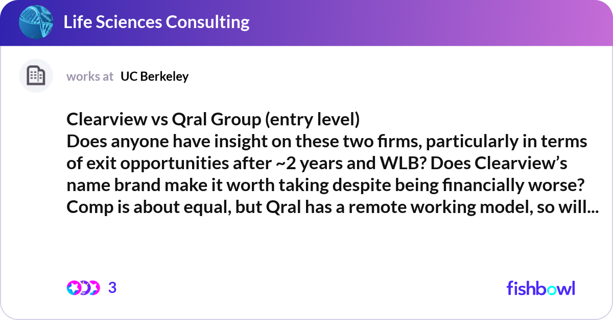 Clearview vs Qral Group (entry level) Does anyone ... | Fishbowl