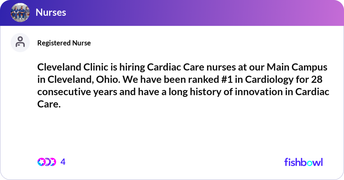 Cleveland Clinic is hiring Cardiac Care nurses at ... | Fishbowl