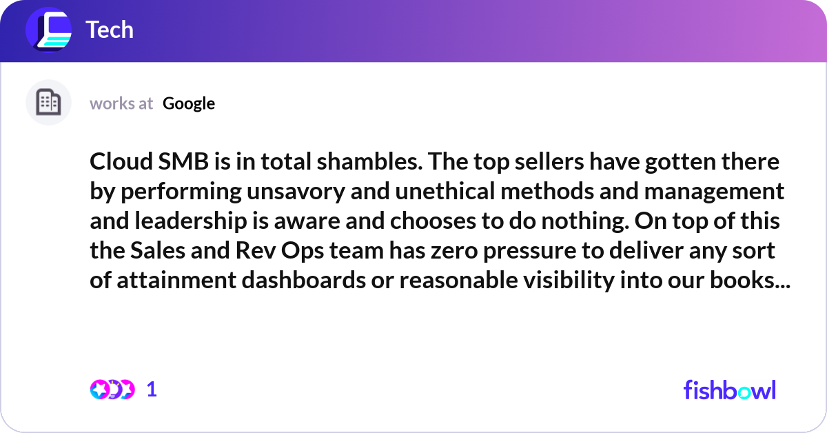 Cloud SMB is in total shambles. The top sellers ha... | Fishbowl