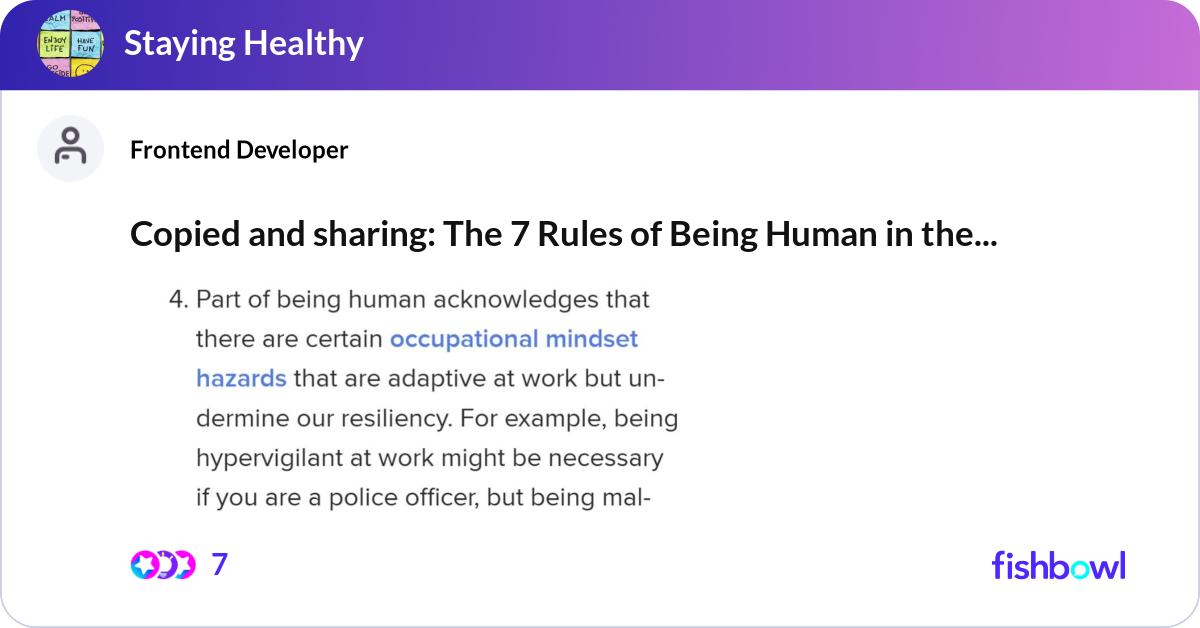 Copied and sharing: The 7 Rules of Being Human in ... | Fishbowl