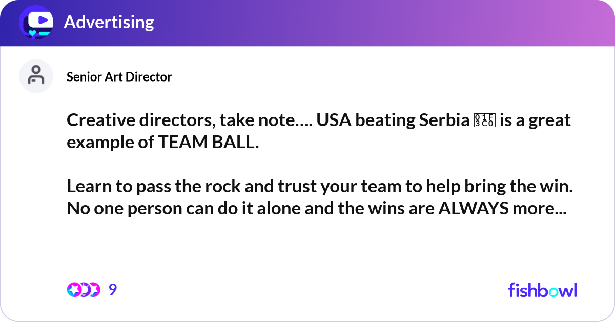 Creative directors, take note…. USA beating Serbia... | Fishbowl