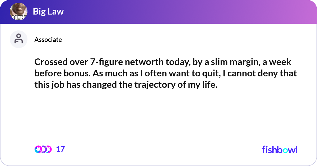 Crossed over 7-figure networth today, by a slim ma... | Fishbowl