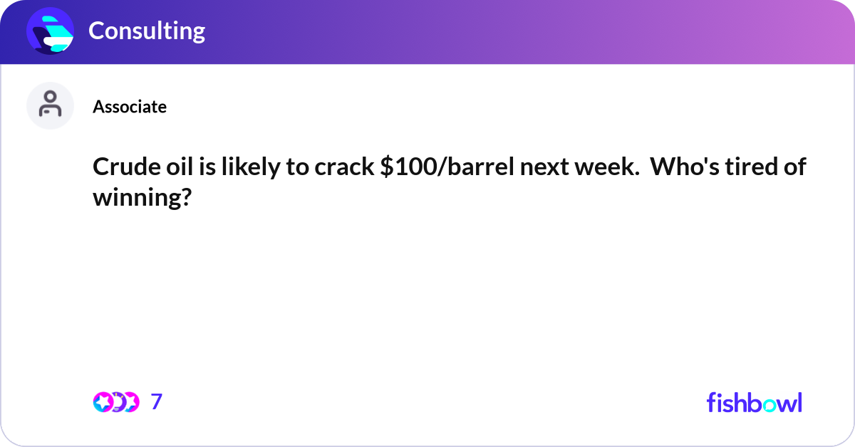 Crude oil is likely to crack $100/barrel next week... | Fishbowl