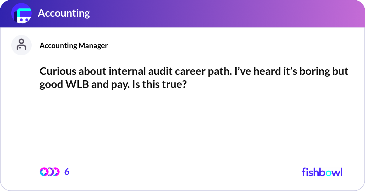 Curious about internal audit career path. I’ve hea... | Fishbowl
