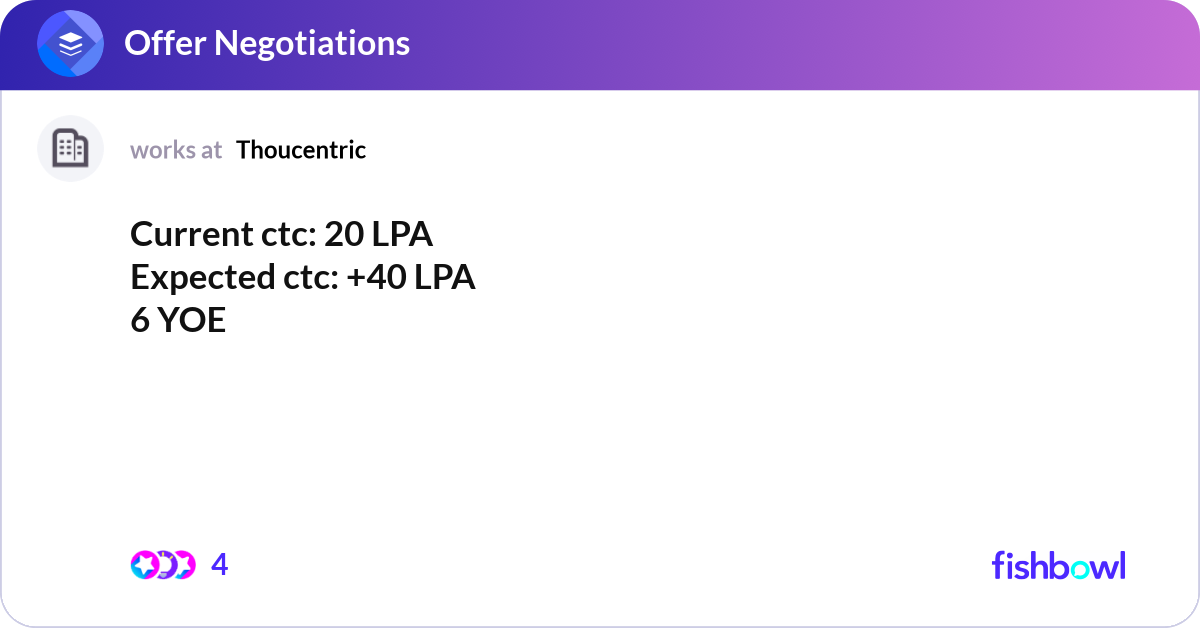 Current ctc: 20 LPA Expected ctc: +40 LPA 6 YOE U... | Fishbowl