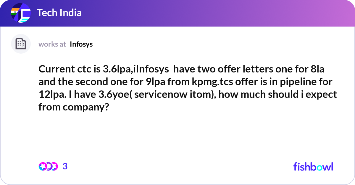 Current ctc is 3.6lpa,iInfosys have two offer let... | Fishbowl