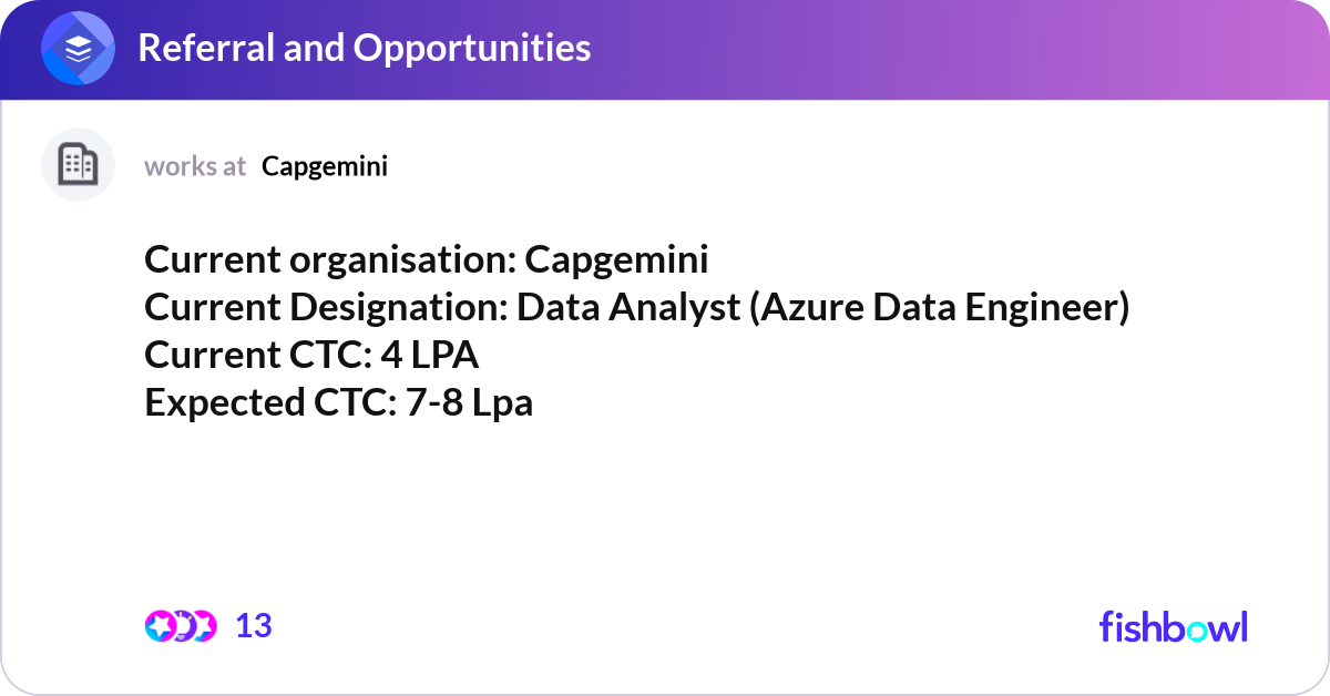 Current organisation: Capgemini Current Designatio... | Fishbowl