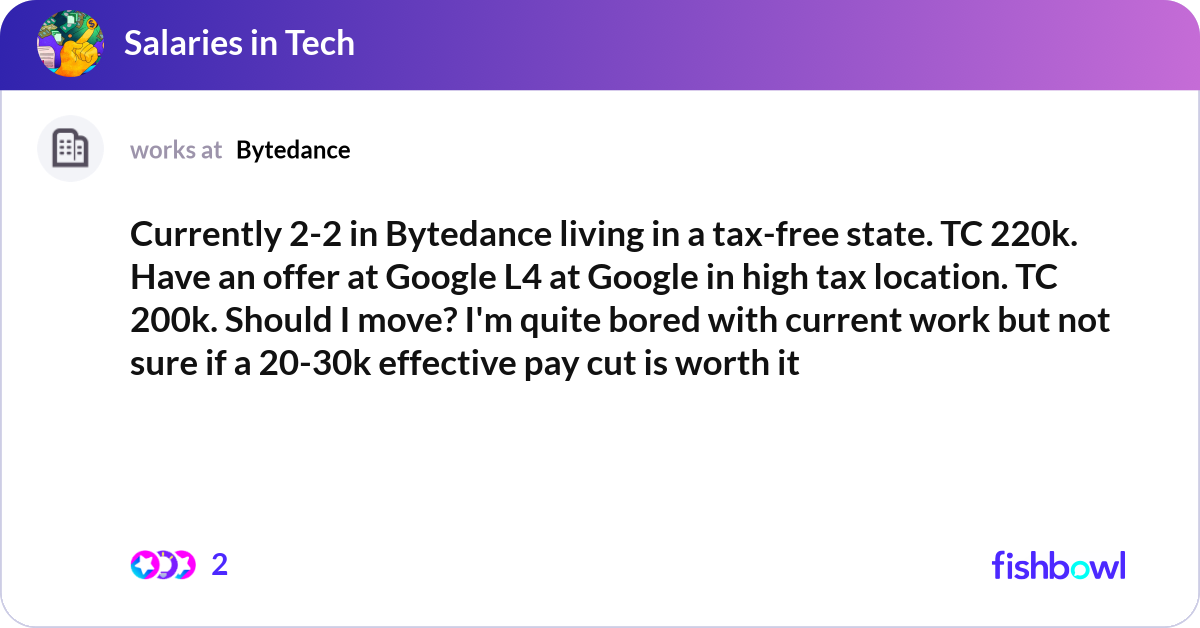 Currently 2-2 in Bytedance living in a tax-free st... | Fishbowl