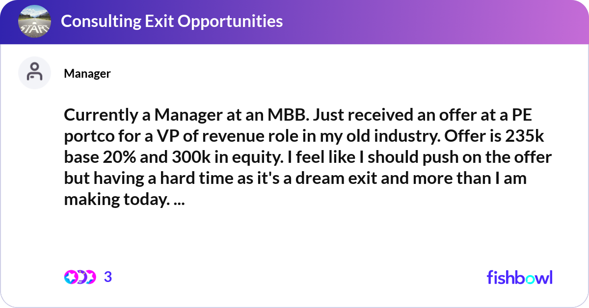 Currently a Manager at an MBB. Just received an of... | Fishbowl