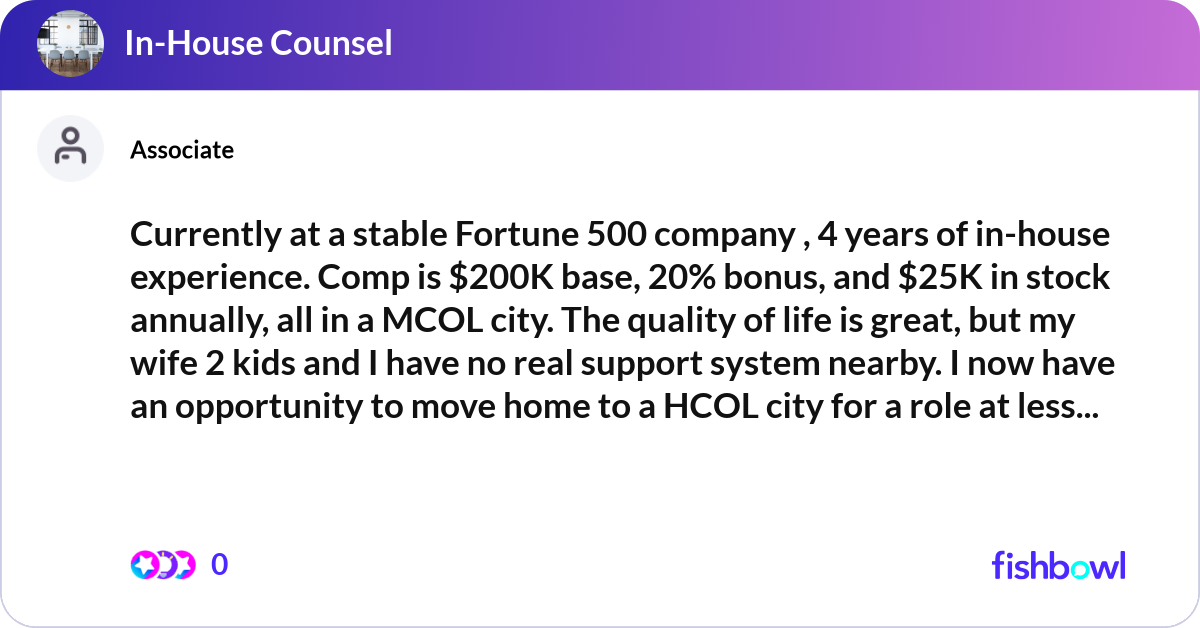 Currently at a stable Fortune 500 company , 4 year... | Fishbowl