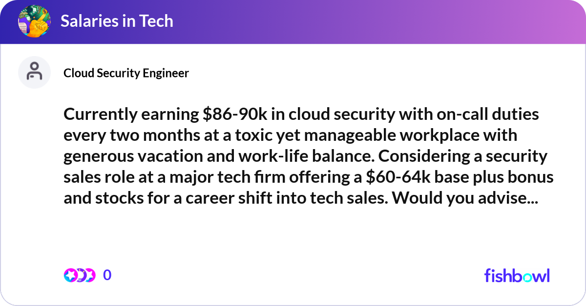 Currently earning $86-90k in cloud security with o... | Fishbowl