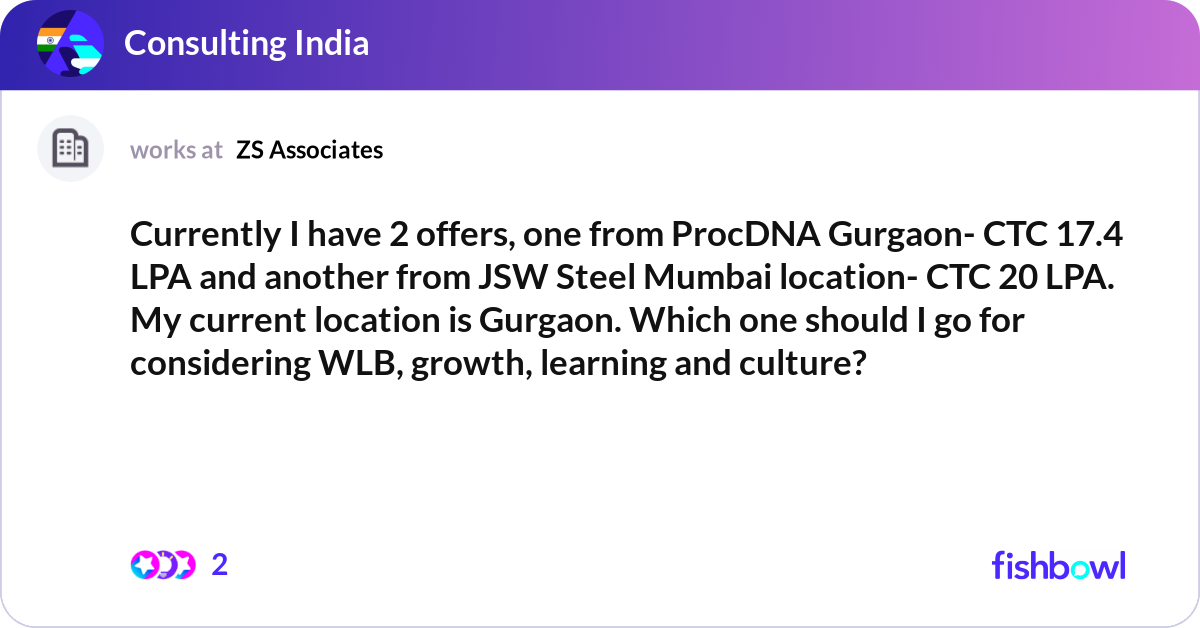 Currently I have 2 offers, one from ProcDNA Gurgao... | Fishbowl