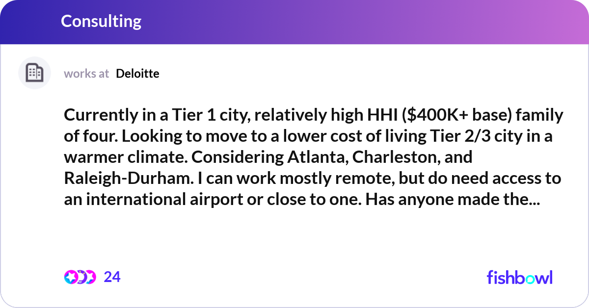Currently in a Tier 1 city, relatively high HHI ($... | Fishbowl