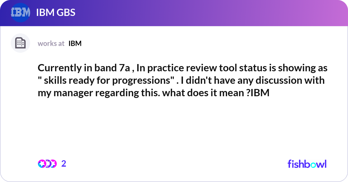 Currently in band 7a , In practice review tool sta... | Fishbowl
