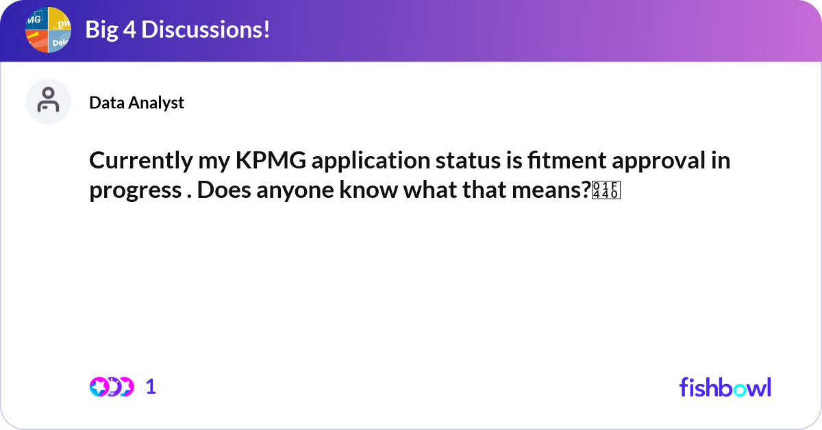 Currently my KPMG application status is fitment ap... | Fishbowl