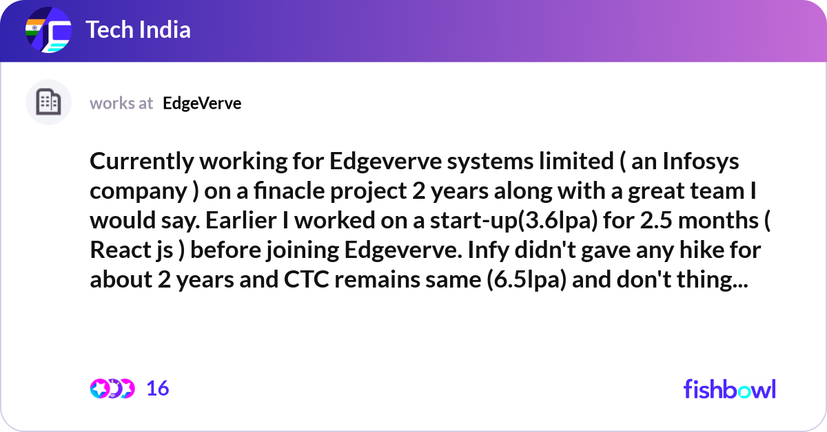 Currently working for Edgeverve systems limited ( ... | Fishbowl