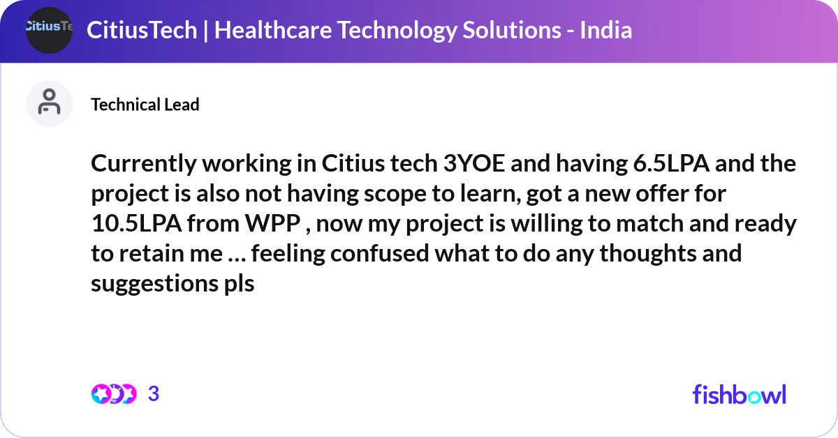 Currently working in Citius tech 3YOE and having 6... | Fishbowl