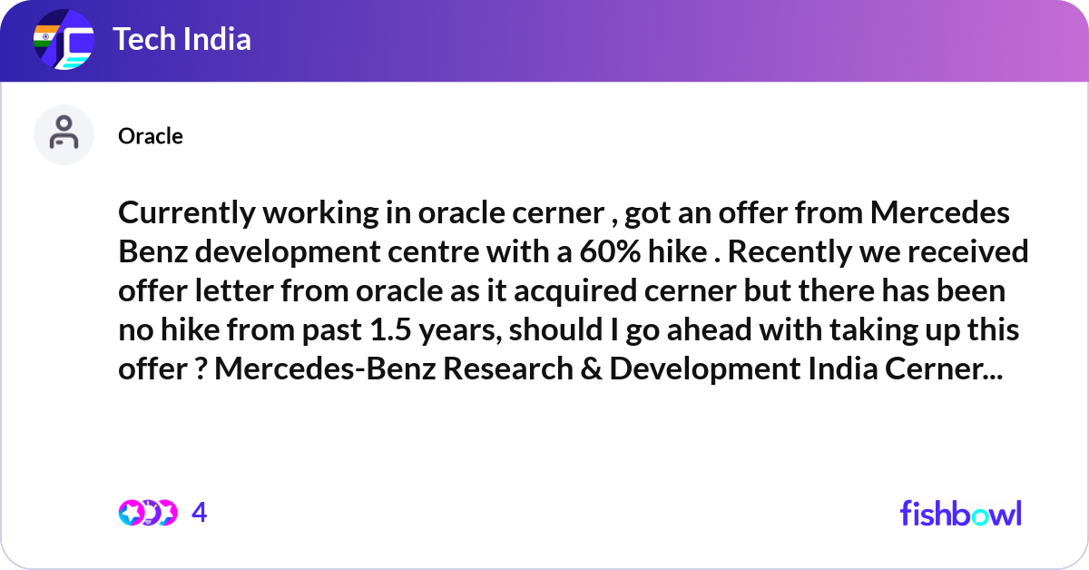 Currently working in oracle cerner , got an offer ... | Fishbowl