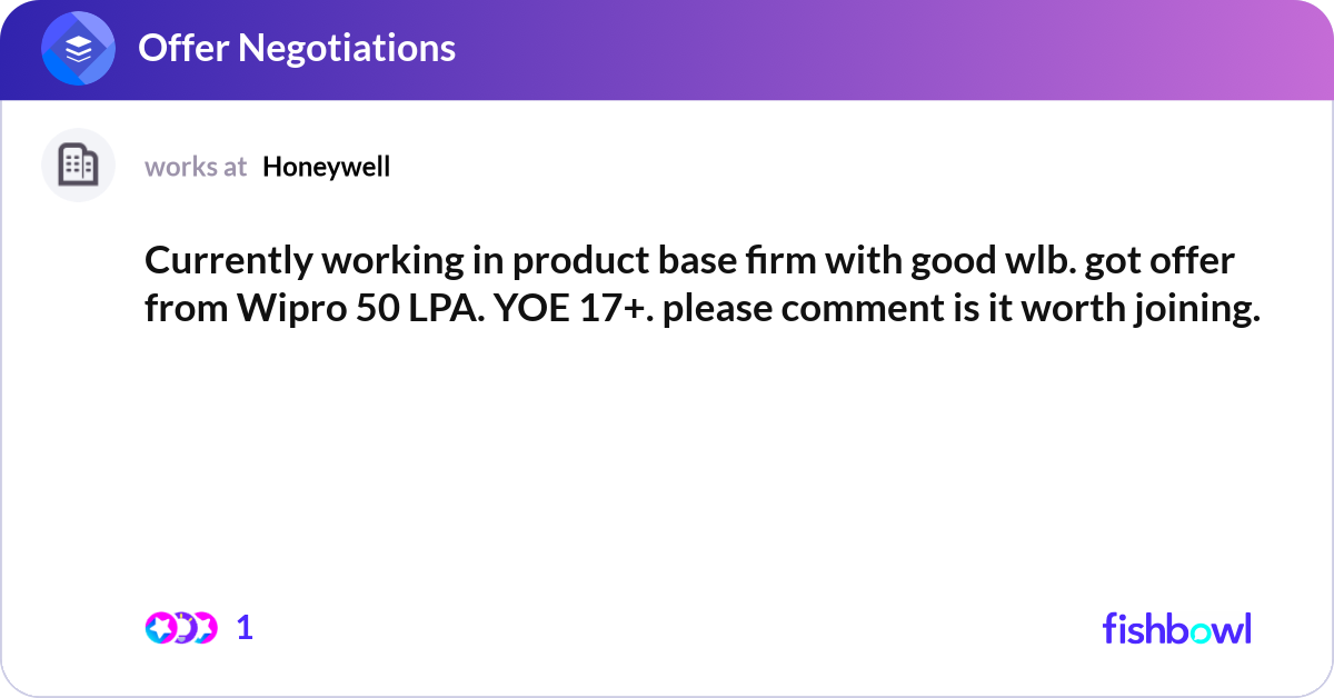 Currently working in product base firm with good w... | Fishbowl