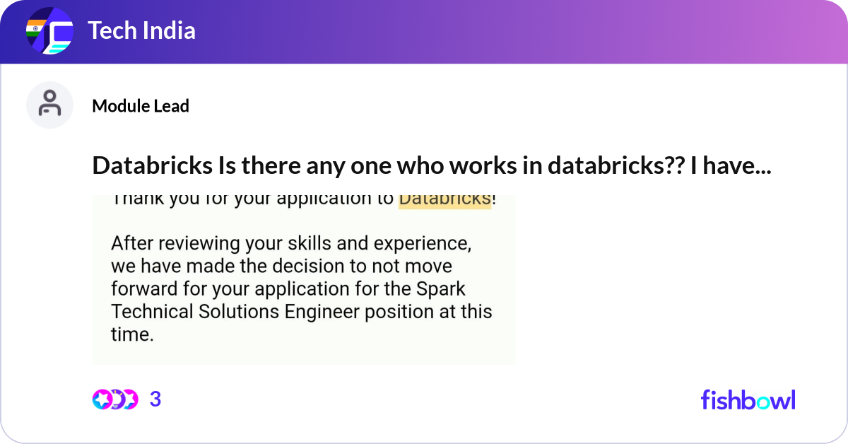 Databricks Is there any one who works in databrick... | Fishbowl