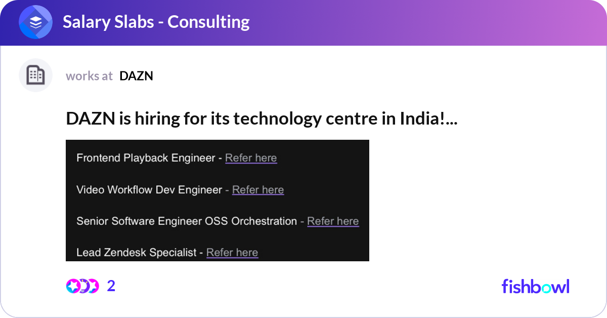 DAZN is hiring for its technology centre in India!... | Fishbowl