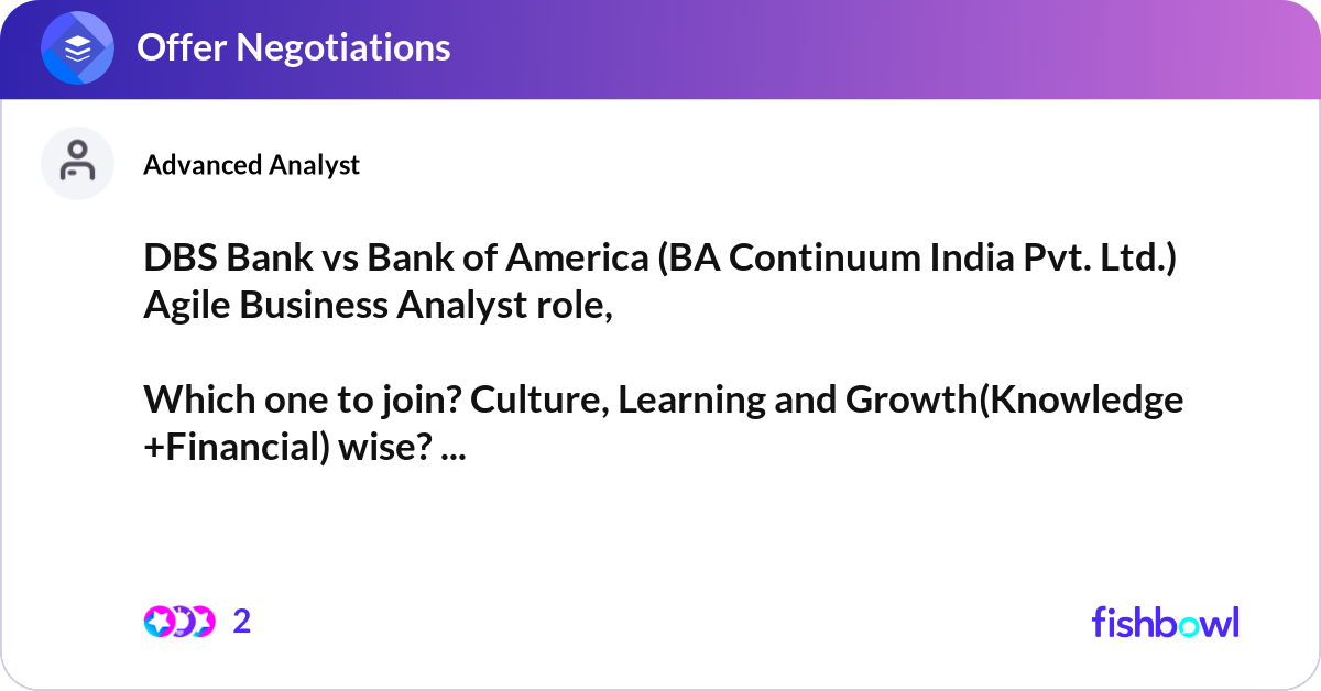 DBS Bank vs Bank of America (BA Continuum India Pv... | Fishbowl
