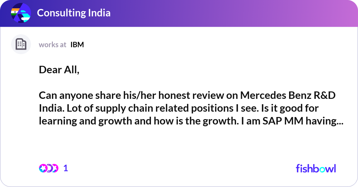 Dear All, Can anyone share his/her honest review ... | Fishbowl