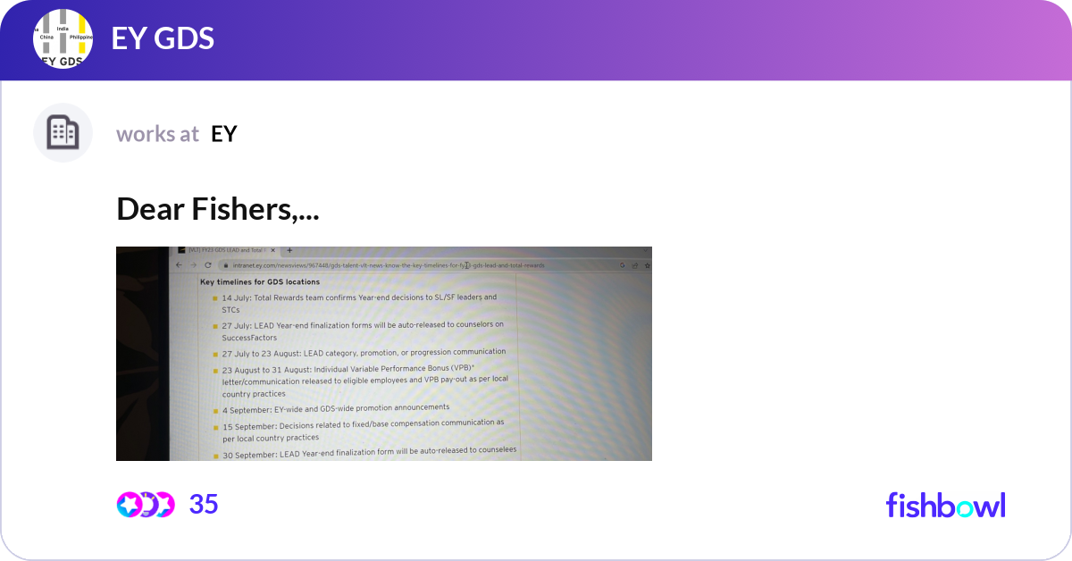 Dear Fishers, The GDS Rewards timelines are out | Fishbowl