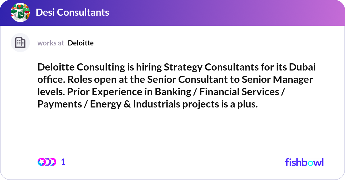 Deloitte Consulting is hiring Strategy Consultants... | Fishbowl