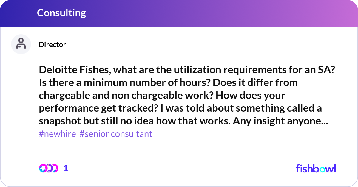 Deloitte Fishes, what are the utilization requirem... | Fishbowl