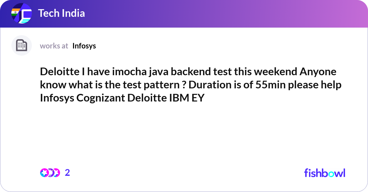 Deloitte I have imocha java backend test this week... | Fishbowl