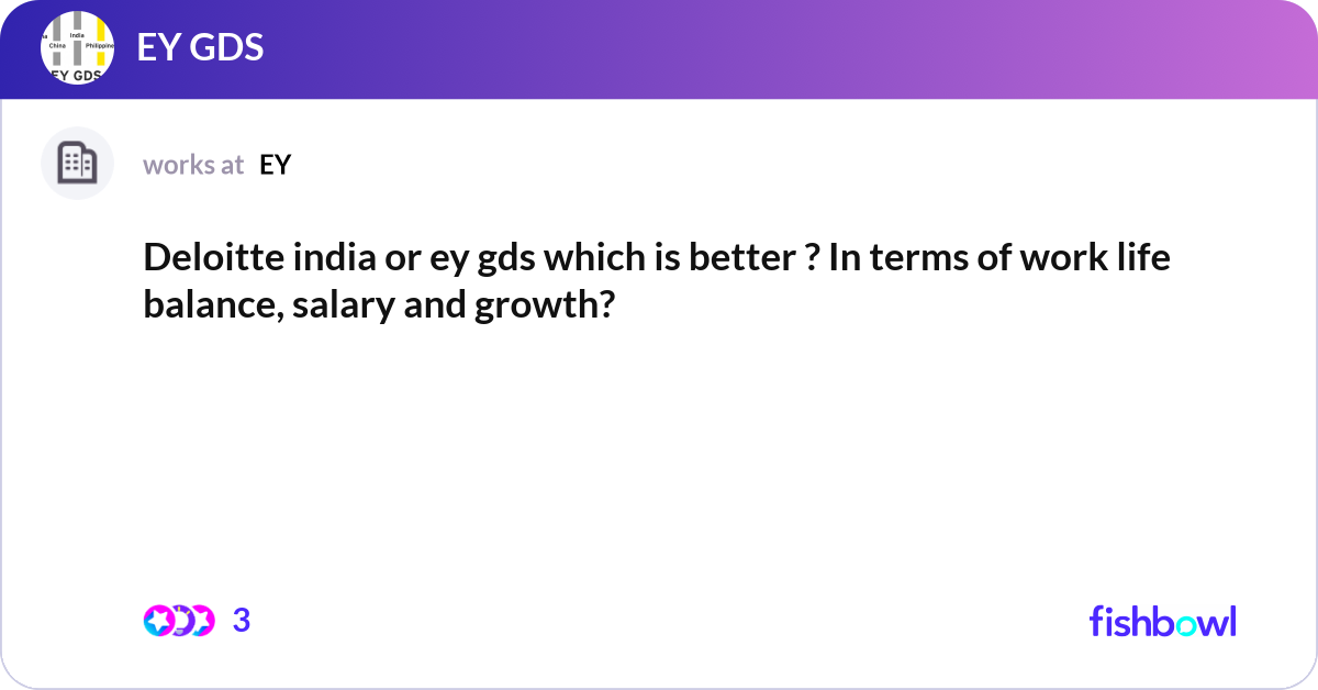 Deloitte india or ey gds which is better ? In term... | Fishbowl