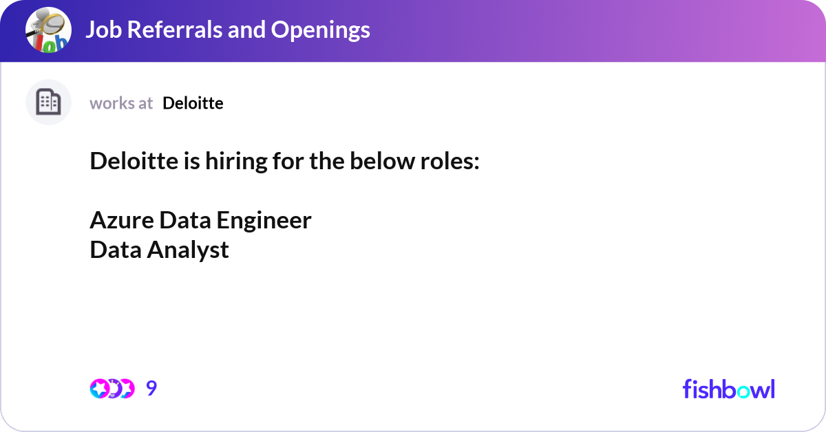 Deloitte is hiring for the below roles: Azure Dat... | Fishbowl