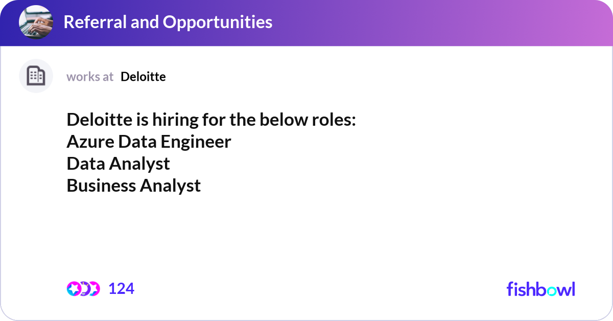 Deloitte is hiring for the below roles: Azure Data... | Fishbowl