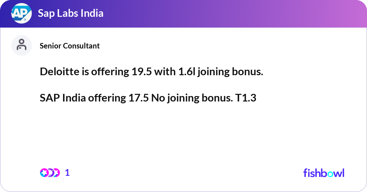 Deloitte is offering 19.5 with 1.6l joining bonus.... | Fishbowl