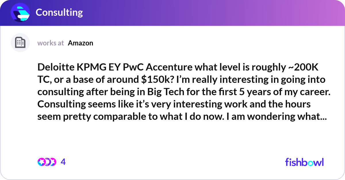 Deloitte KPMG EY PwC Accenture what level is rough... | Fishbowl