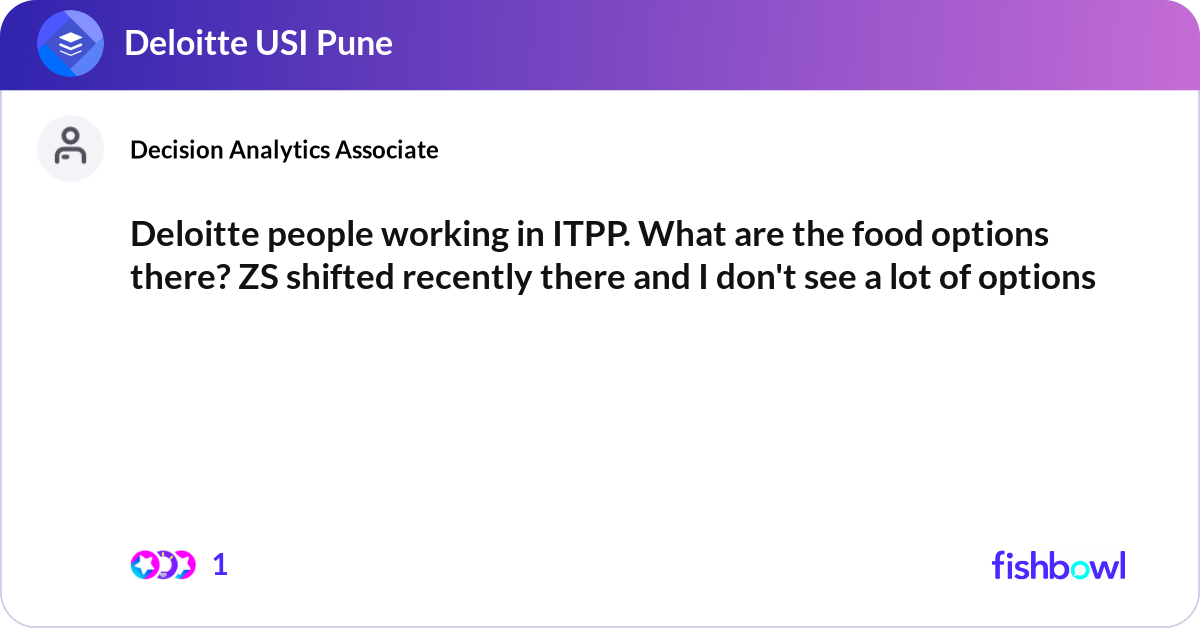 Deloitte people working in ITPP. What are the food... | Fishbowl