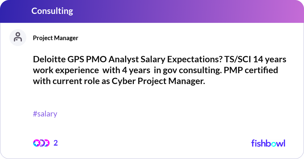 Deloitte GPS PMO Analyst Salary Expectations? TS/S... | Fishbowl