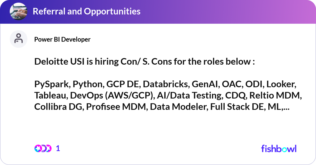 Deloitte USI is hiring Con/ S. Cons for the roles ... | Fishbowl
