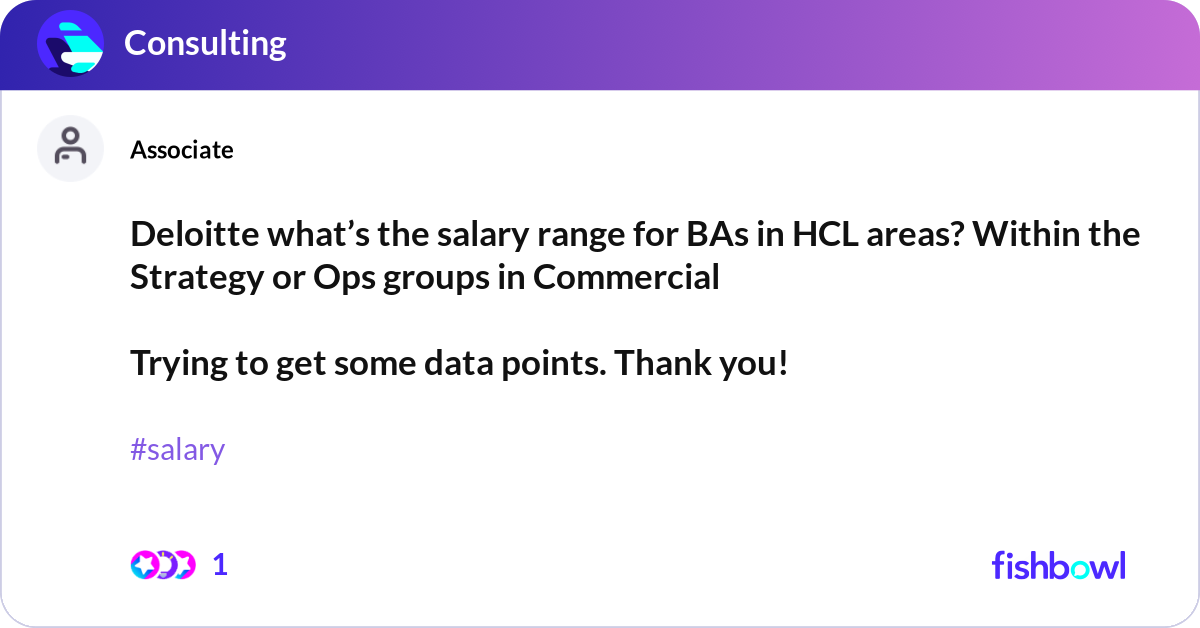 Deloitte what’s the salary range for BAs in HCL ar... | Fishbowl