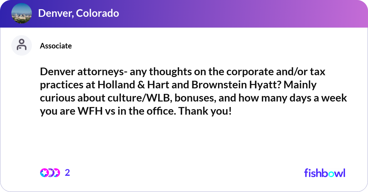 Denver attorneys- any thoughts on the corporate an... | Fishbowl