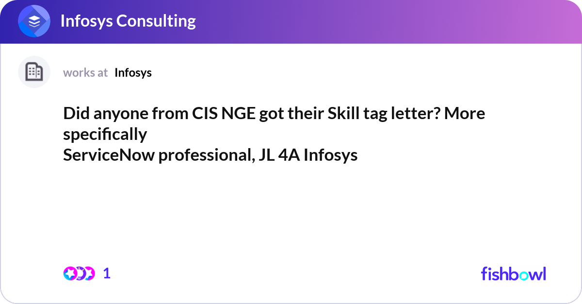 Did anyone from CIS NGE got their Skill tag letter... | Fishbowl