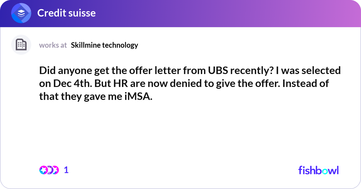 Did anyone get the offer letter from UBS recently?... | Fishbowl