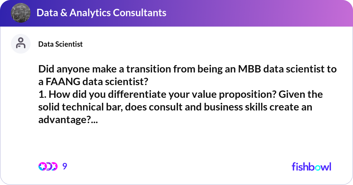 Did anyone make a transition from being an MBB dat... | Fishbowl