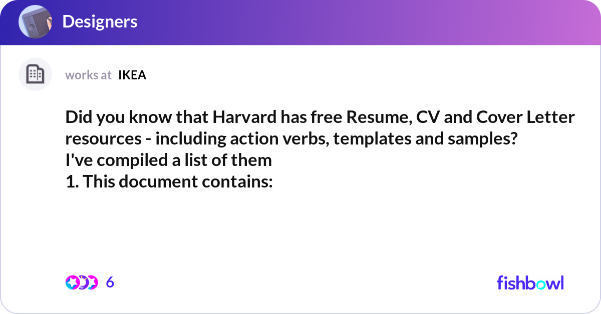 Did you know that Harvard has free Resume, CV and ... | Fishbowl