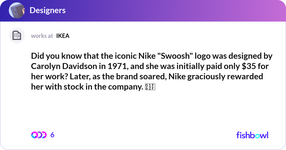 Did you know that the iconic Nike "Swoosh" logo wa... | Fishbowl