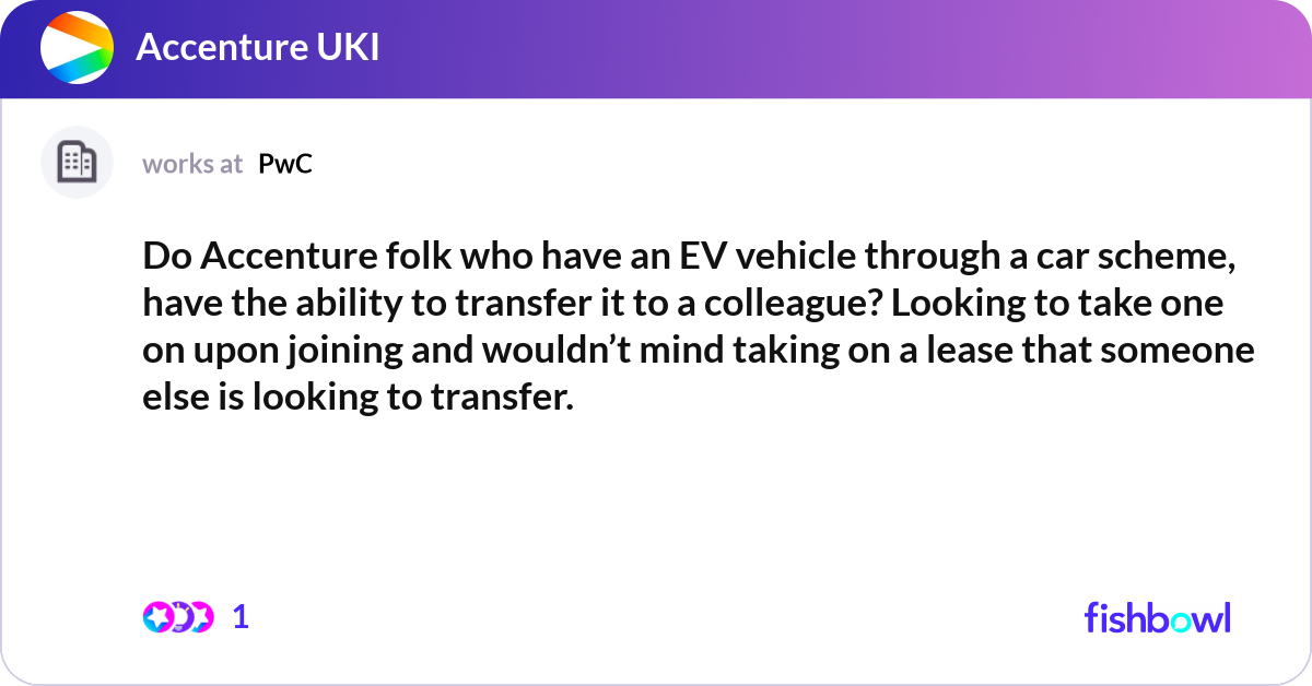 Do Accenture folk who have an EV vehicle through a... | Fishbowl