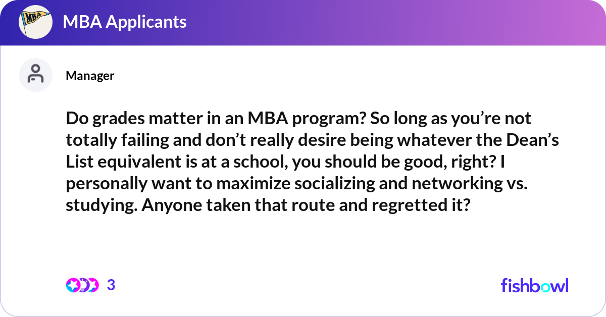 Do grades matter in an MBA program? So long as you... | Fishbowl
