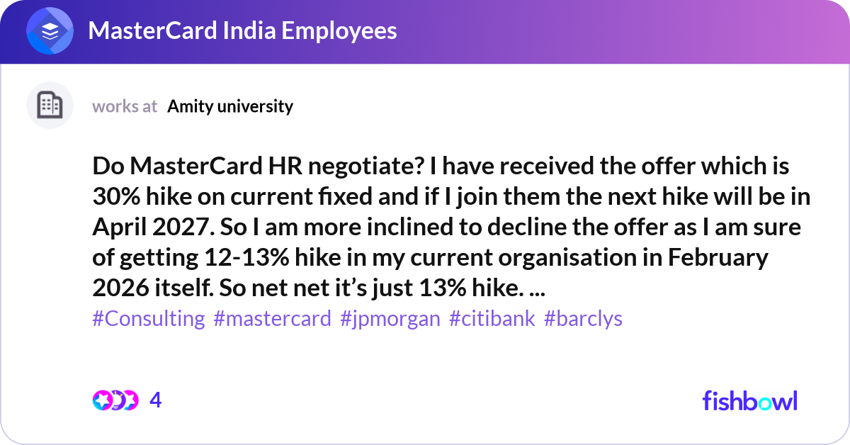 Do MasterCard HR negotiate? I have received the of... | Fishbowl